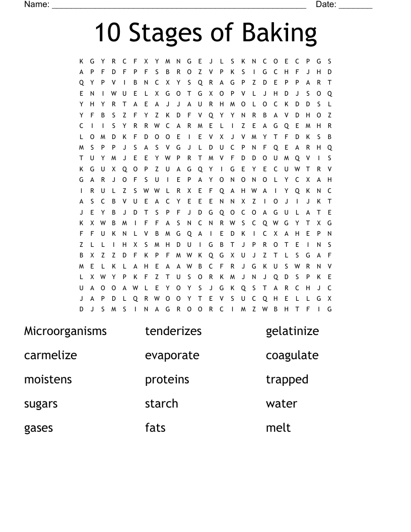 10 Stages of Baking Word Search - WordMint