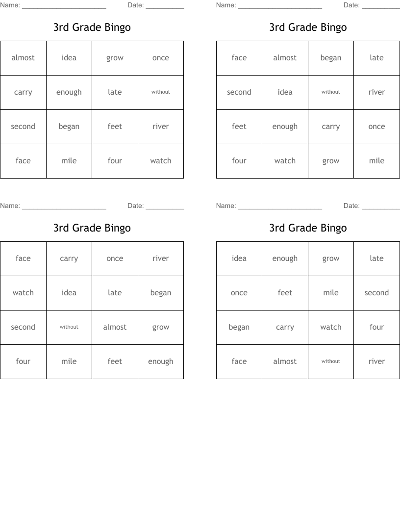 3rd Grade Bingo - WordMint