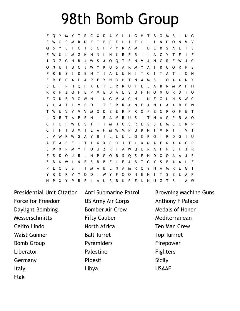 98th Bomb Group Word Search - WordMint