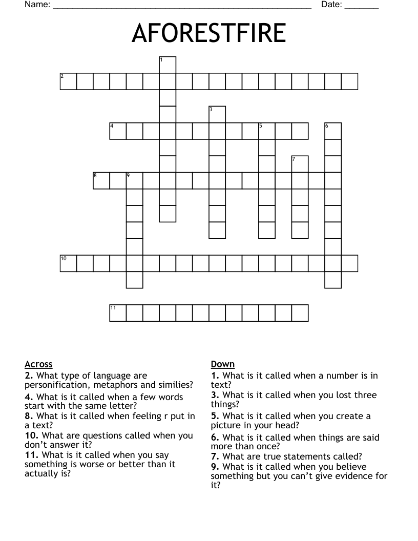 AFORESTFIRE Crossword - WordMint