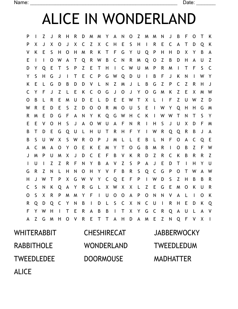 ALICE IN WONDERLAND Word Search - WordMint