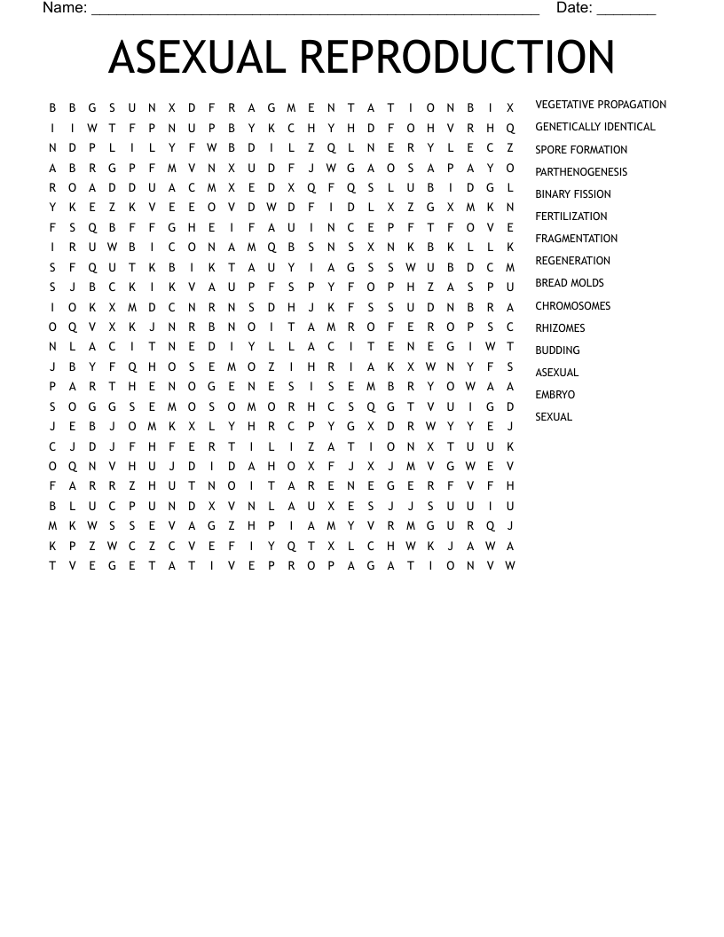 ASEXUAL REPRODUCTION Word Search - WordMint