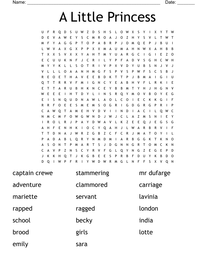 A Little Princess Word Search WordMint a-little-princess-word-search-wordmint