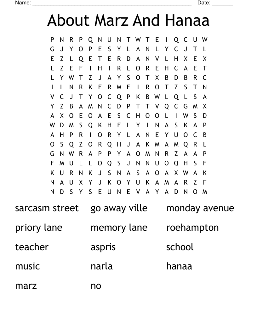 About Marz And Hanaa Word Search - WordMint