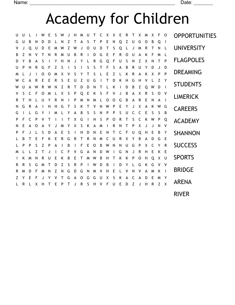Academy for Children Word Search - WordMint