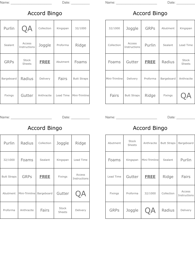 Accord Bingo - WordMint