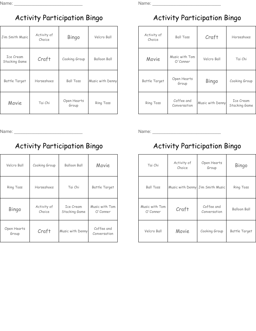 Activity Participation Bingo - WordMint