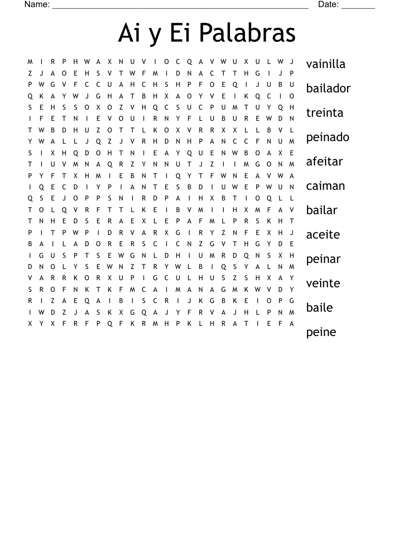 Ai y Ei Palabras Word Search - WordMint