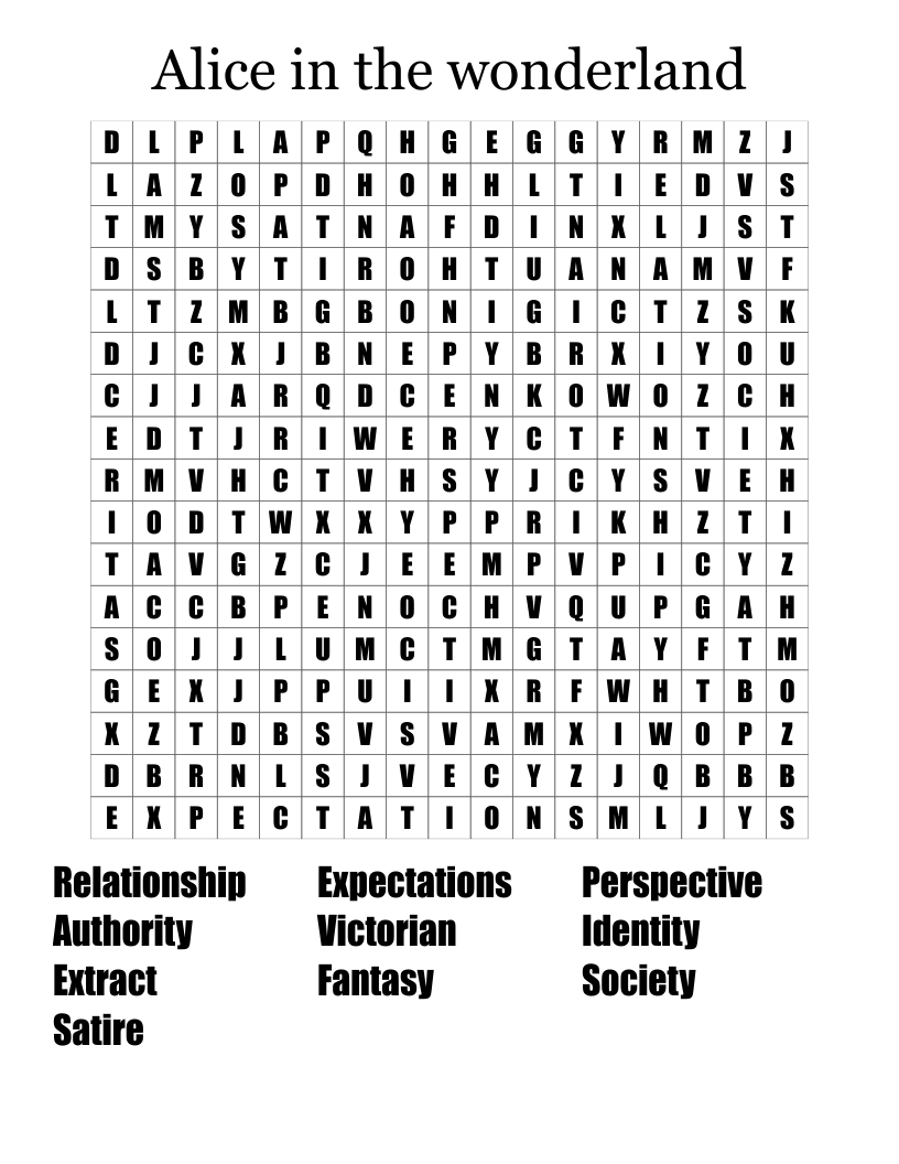 Alice in the wonderland Word Search - WordMint