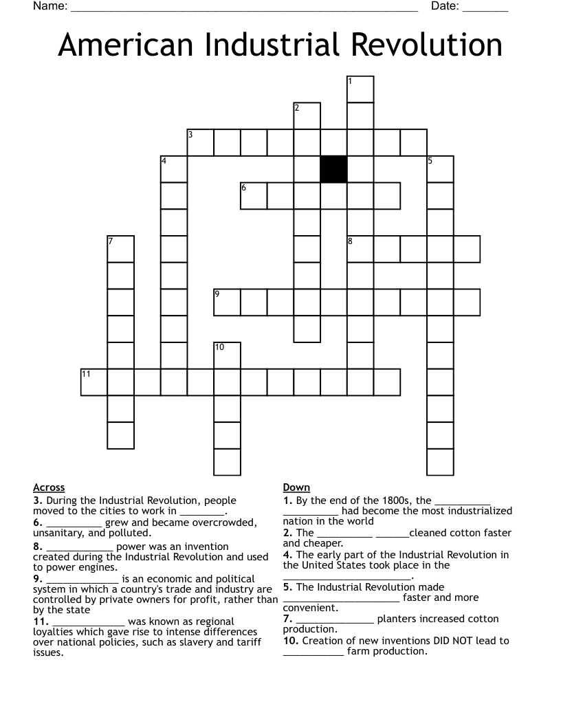 American Industrial Revolution Crossword - WordMint