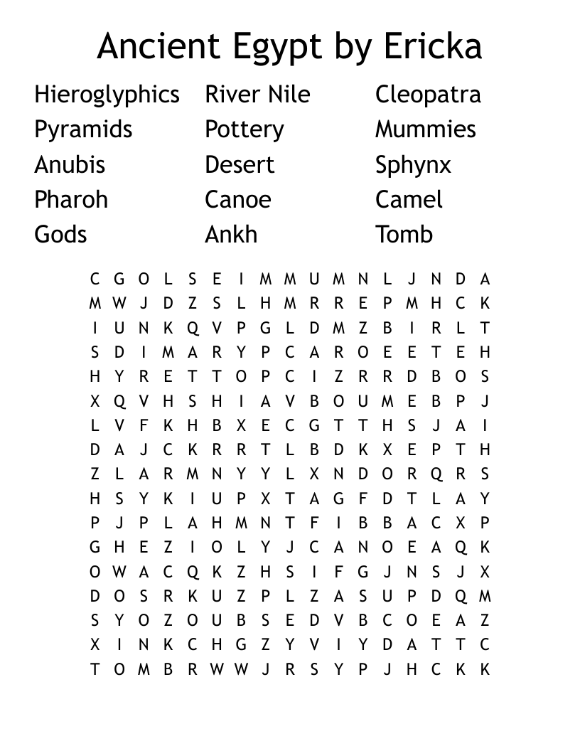 Ancient Egypt by Ericka Word Search - WordMint