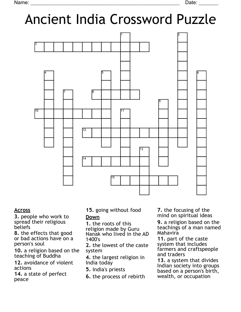 Ancient India Crossword Puzzle - WordMint