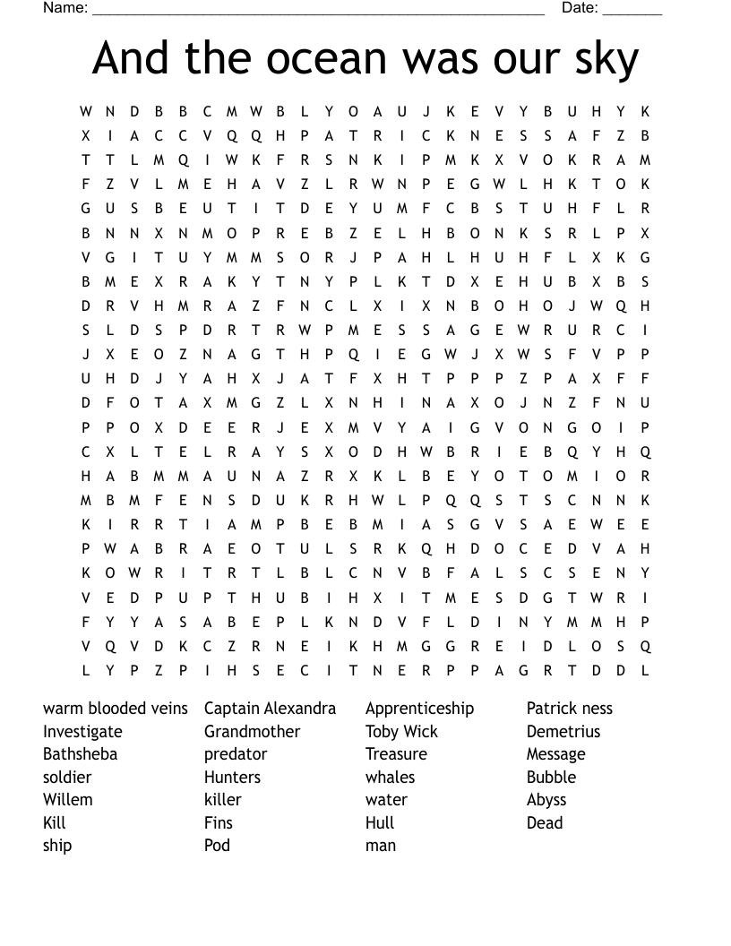 And the ocean was our sky Word Search - WordMint