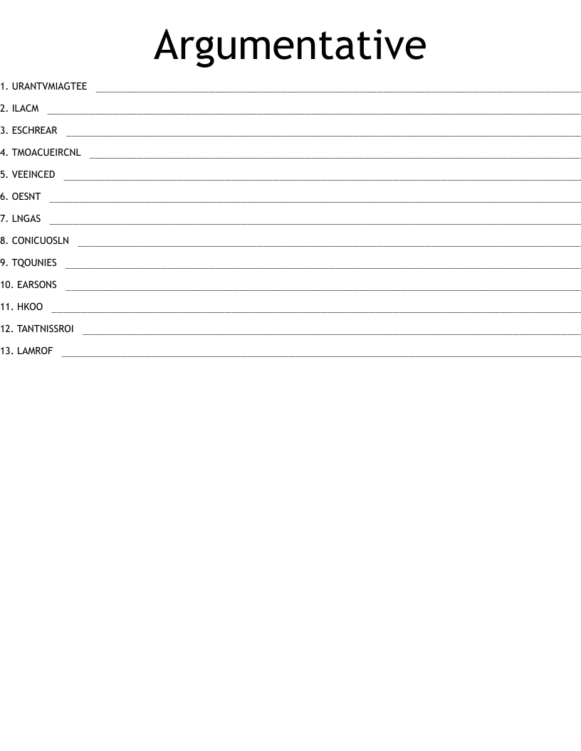 Argumentative Word Scramble WordMint Argumentative Word Scramble WordMint