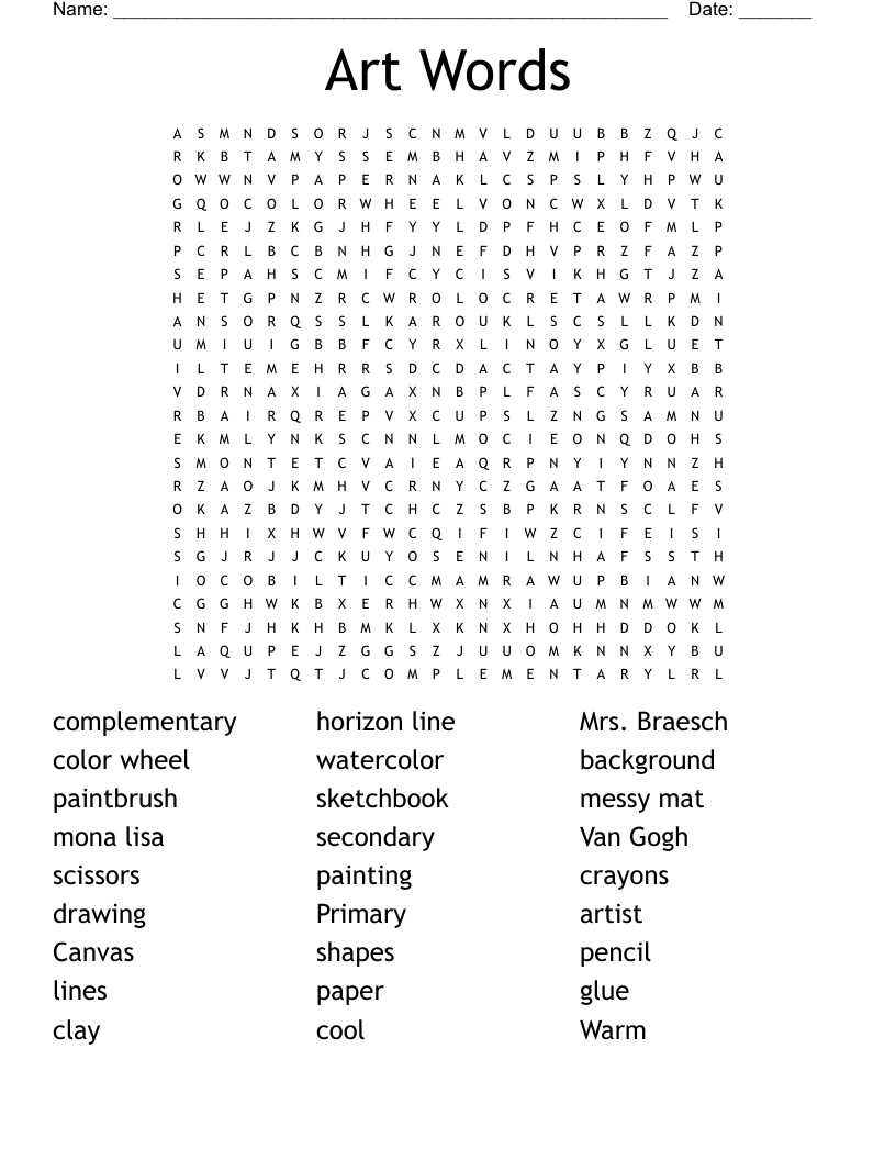 Art Class Word Search WordMint