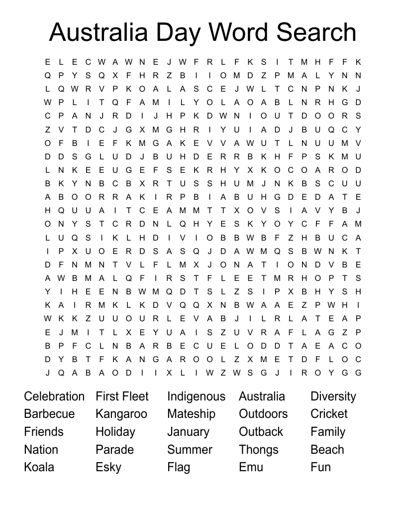 Australia Day Word Search WordMint