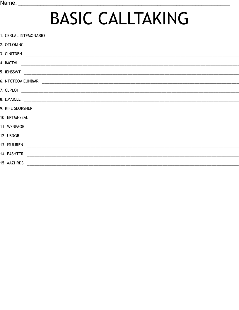 BASIC CALLTAKING Word Scramble - WordMint