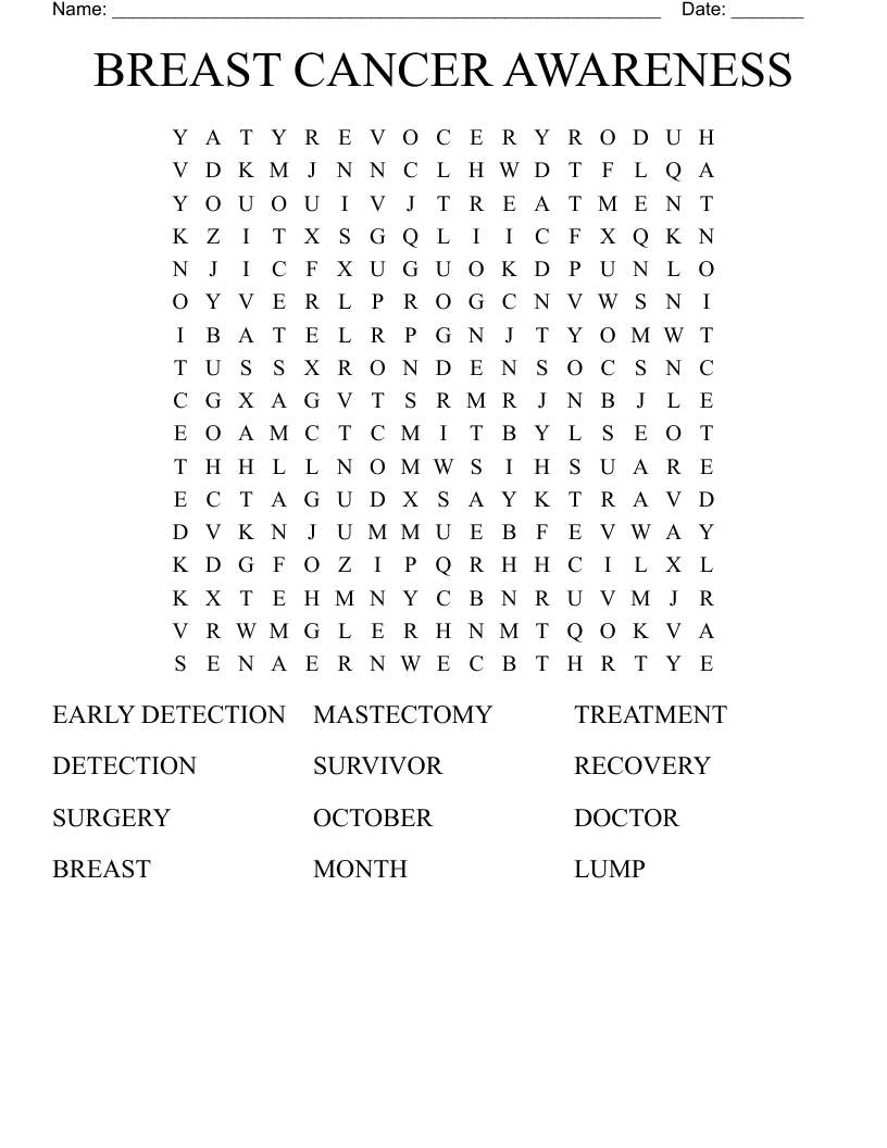 BREAST CANCER AWARENESS Word Search - WordMint