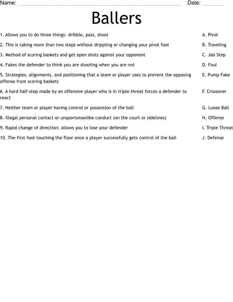 Ballers Worksheet - WordMint