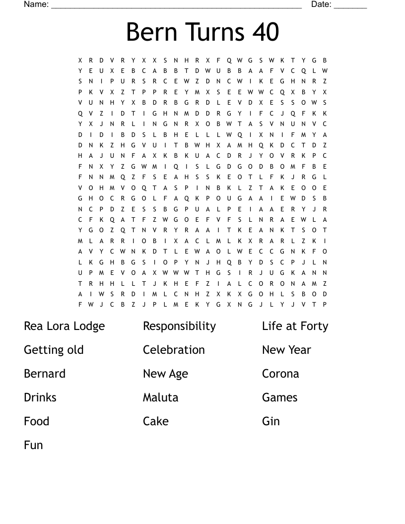 Bern Turns 40 Word Search - WordMint