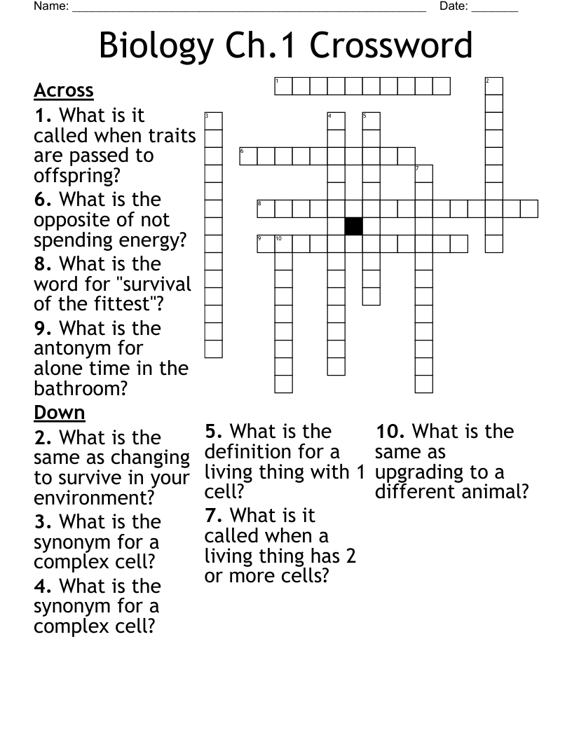 Biology Ch.1 Crossword - WordMint