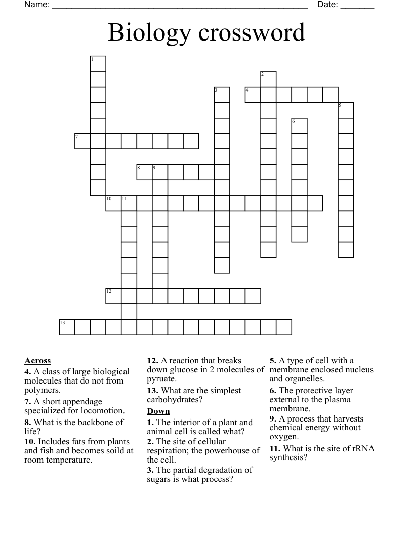 Biology crossword - WordMint
