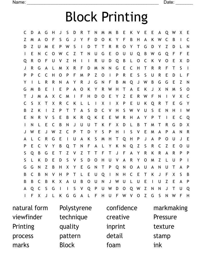 Block Printing Word Search - WordMint