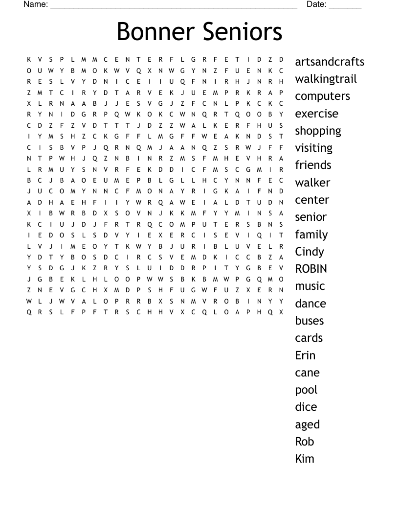 Bonner Seniors Word Search - WordMint