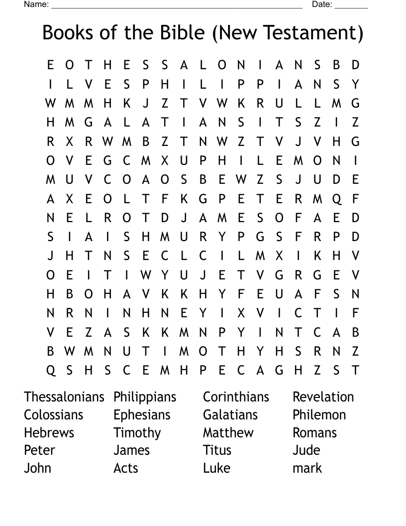 Books of the Bible (New Testament) Word Search - WordMint