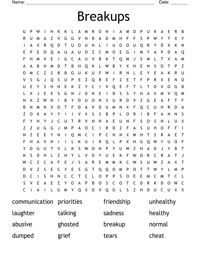 Breakups Word Search - WordMint