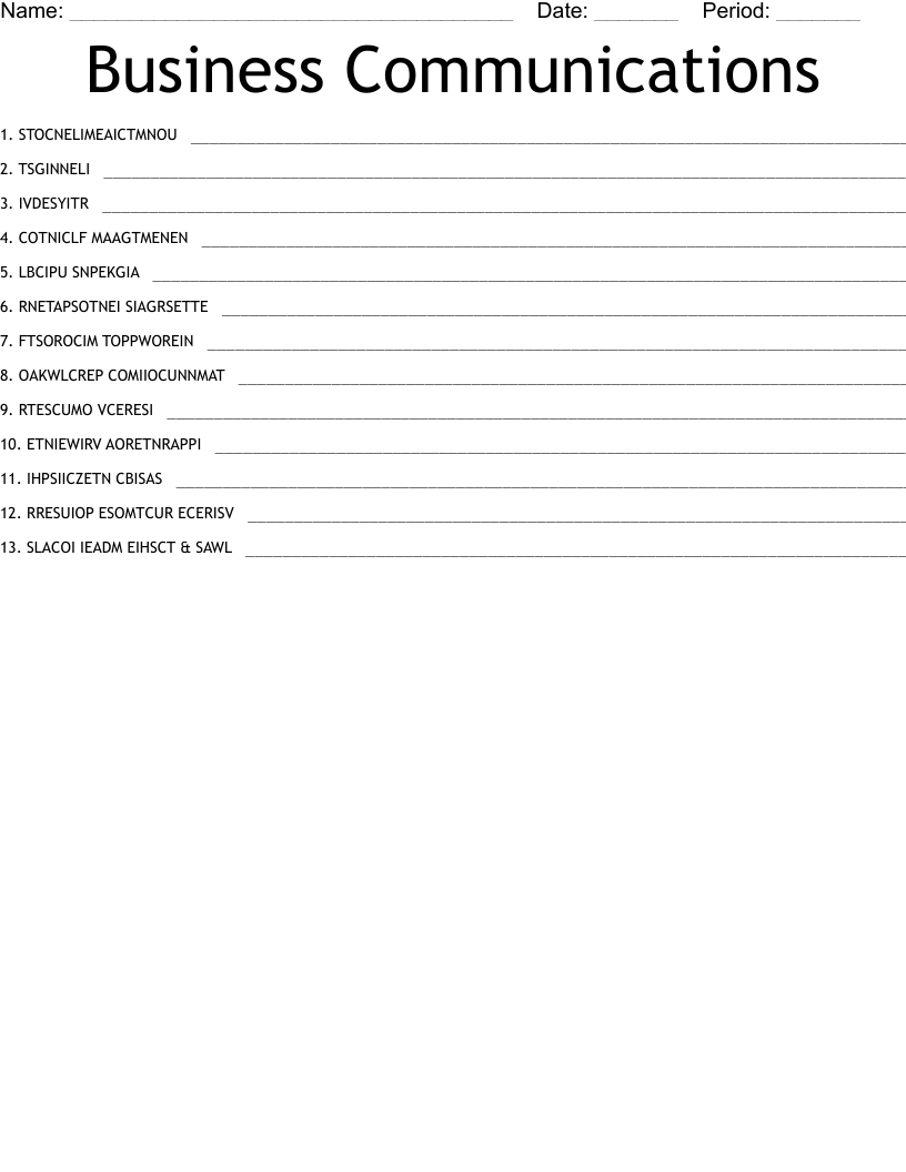 Business Communications Word Scramble - WordMint