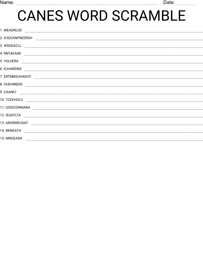 CANES WORD SCRAMBLE - WordMint