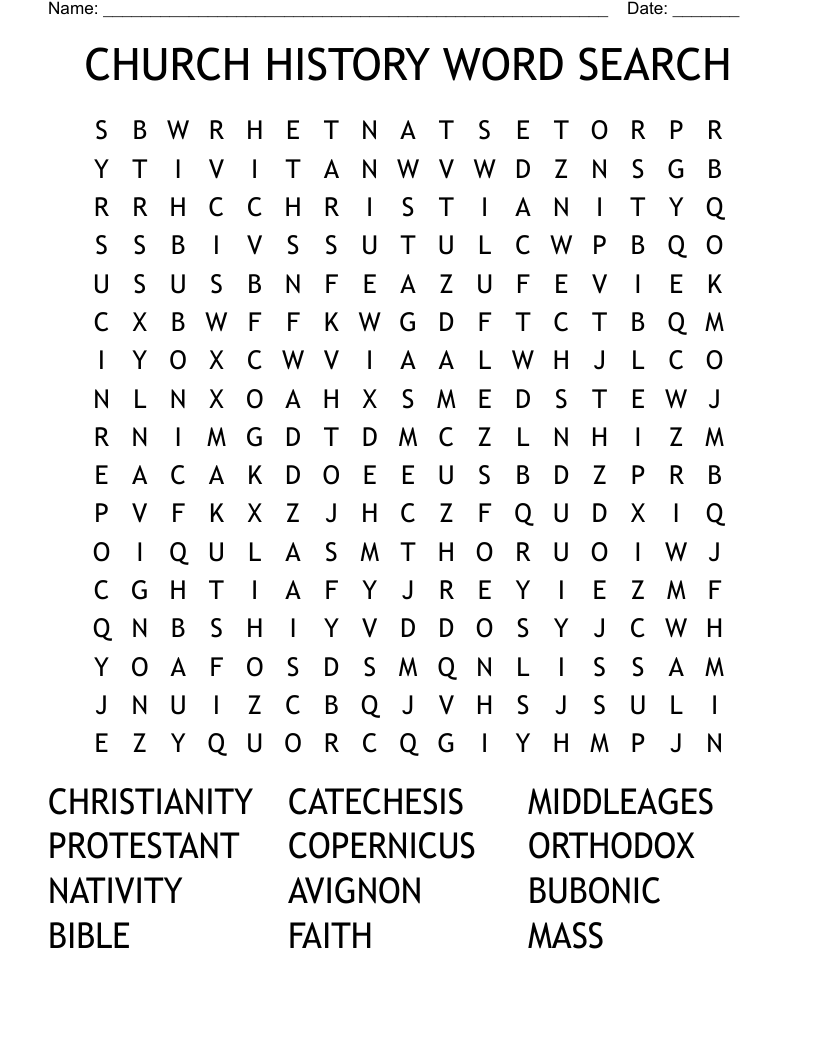 CHURCH HISTORY WORD SEARCH - WordMint