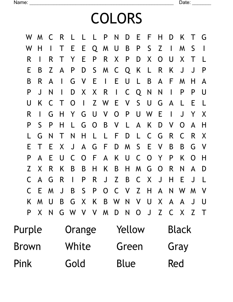 COLORS Word Search - WordMint