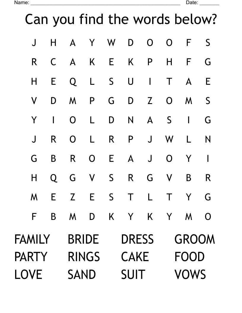 Can you find the words below? Word Search - WordMint