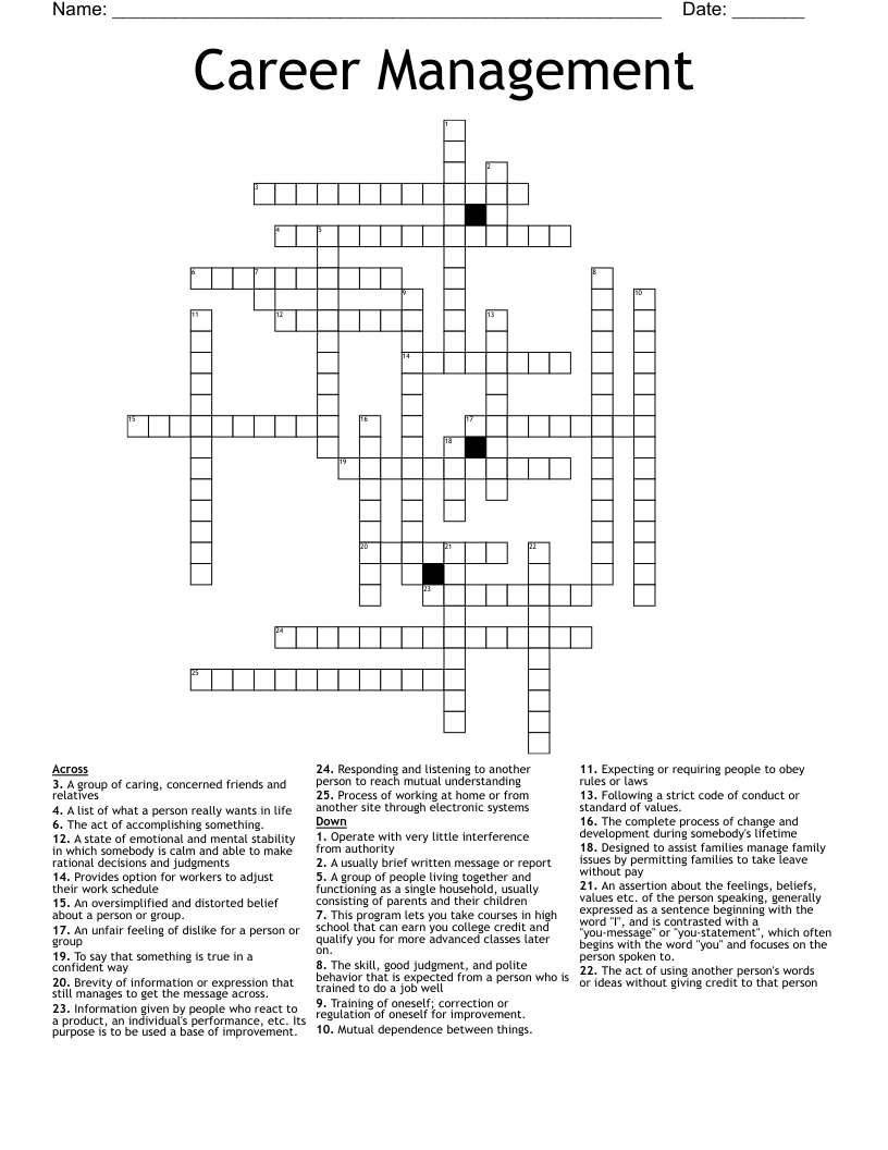 Career Management Crossword - WordMint