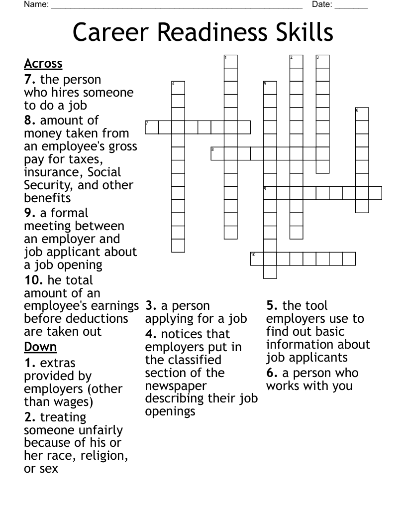 Career Readiness Skills Crossword - WordMint