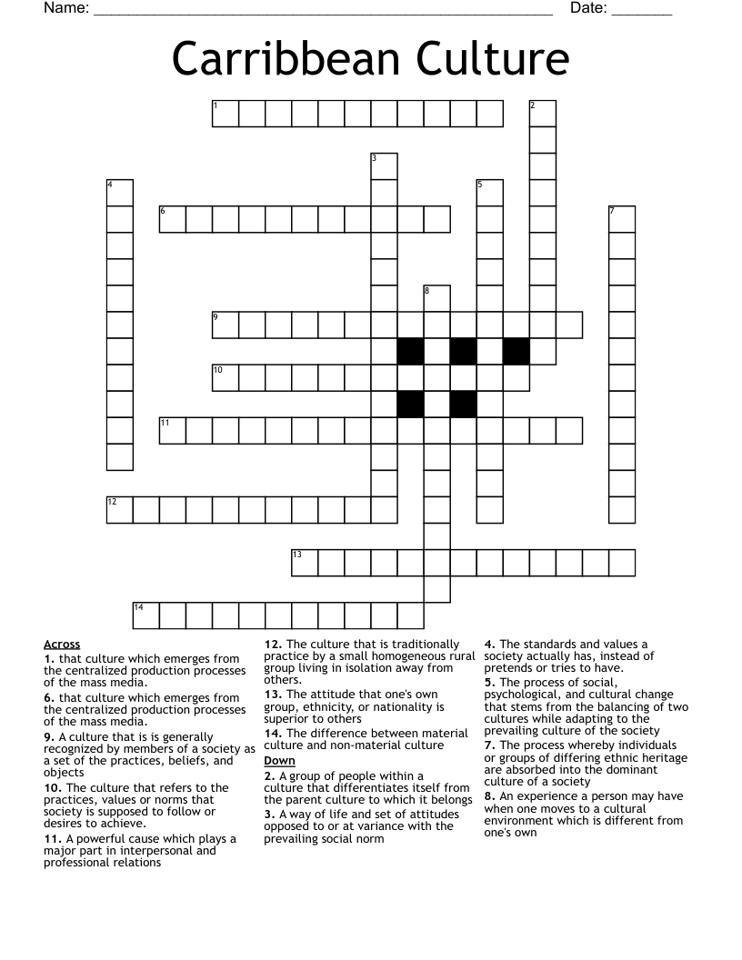Caribbean Printable Crossword Puzzle