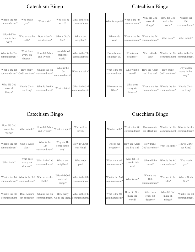 Catechism Bingo - WordMint