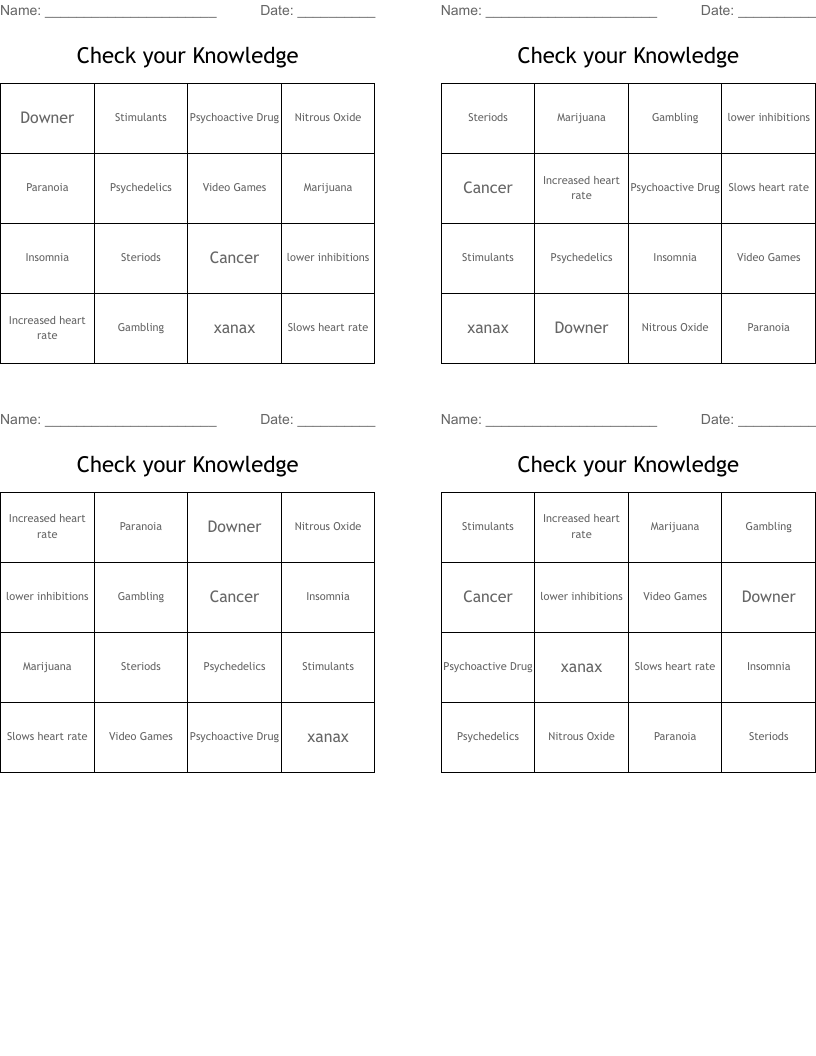 Check your Knowledge Bingo Cards - WordMint