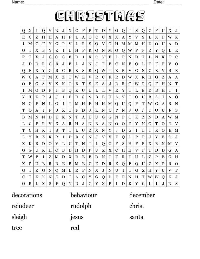 Christmas Word Search - WordMint