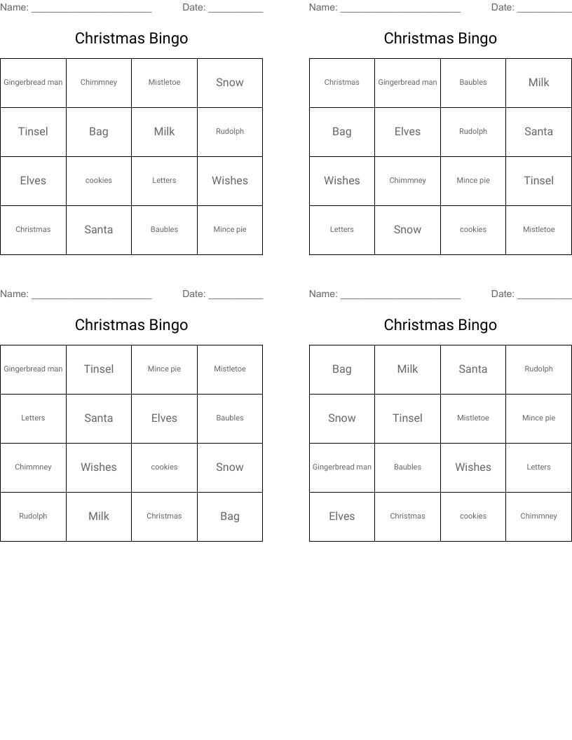 Christmas Bingo - WordMint