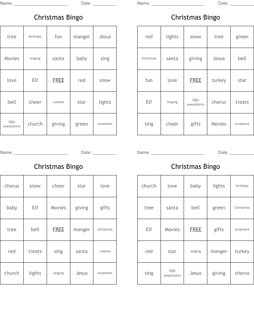 Christmas Bingo - WordMint