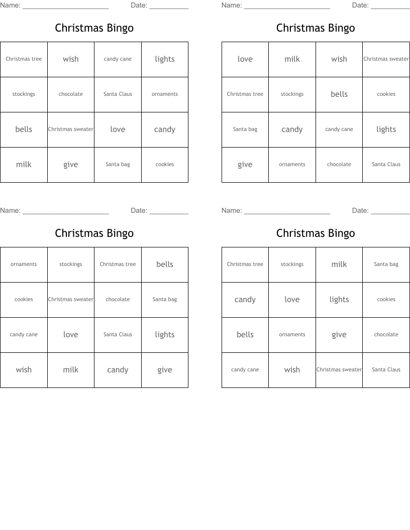Christmas Bingo - WordMint
