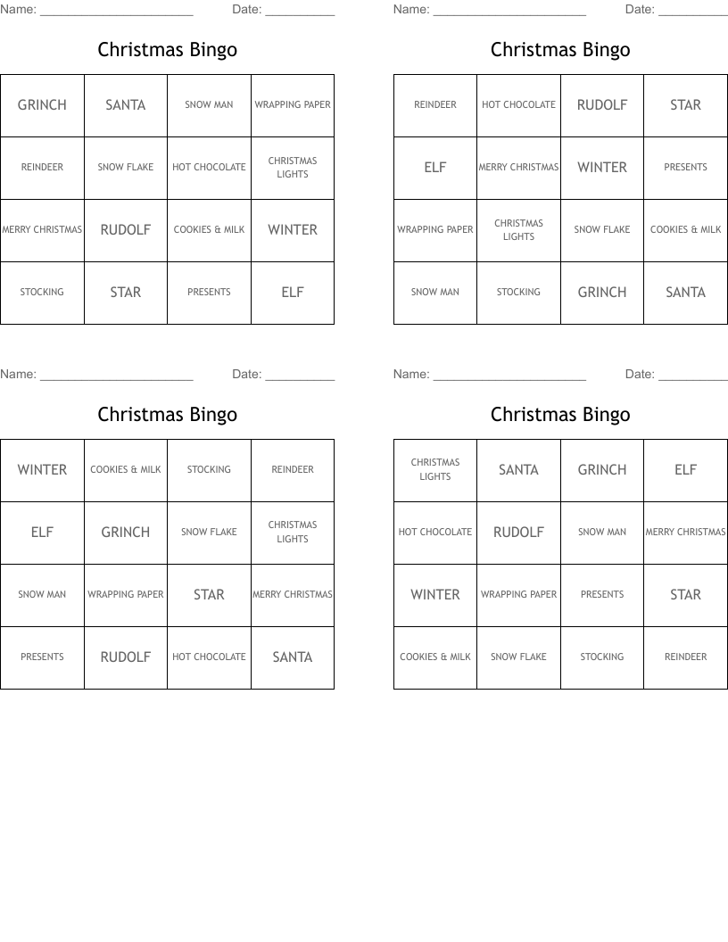 Christmas Bingo - WordMint