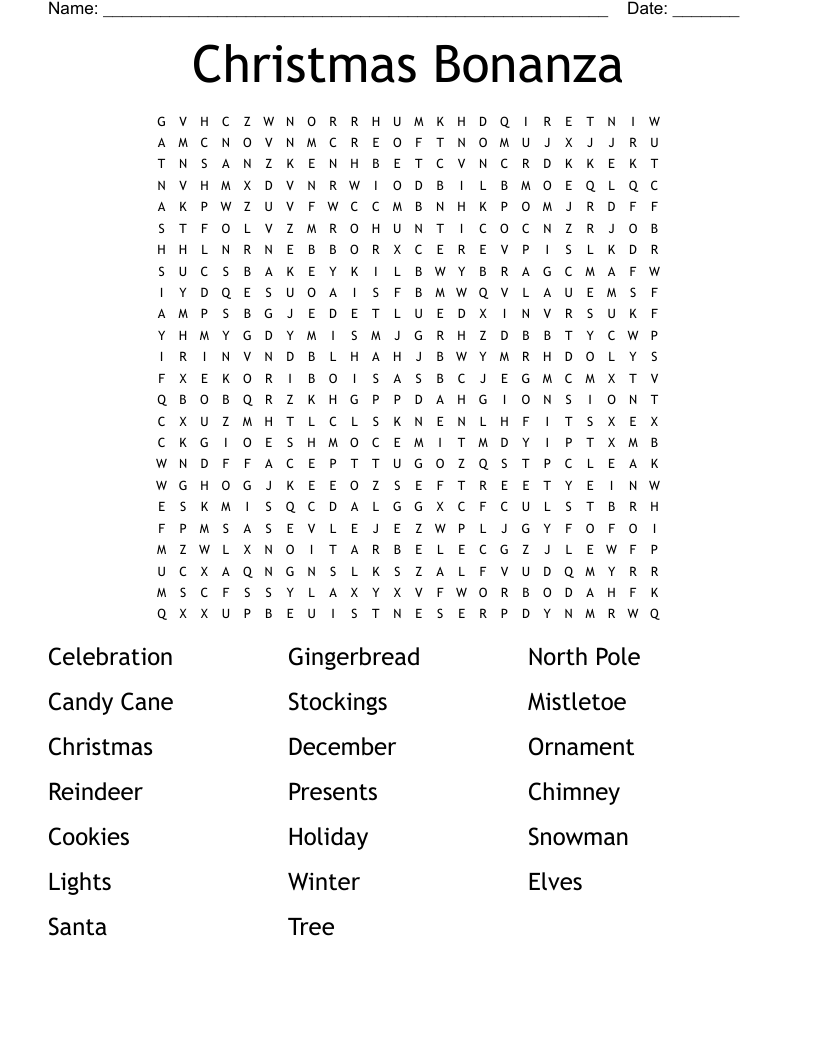 Christmas Bonanza Word Search - WordMint