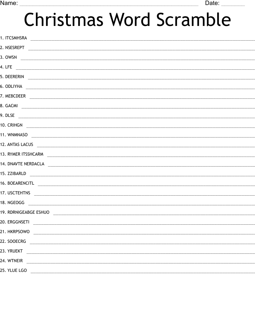 Christmas Word Scramble - WordMint