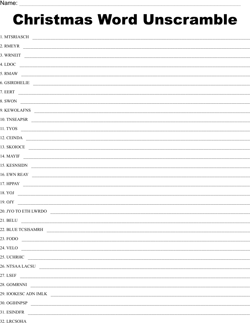 Christmas Word Unscramble - WordMint