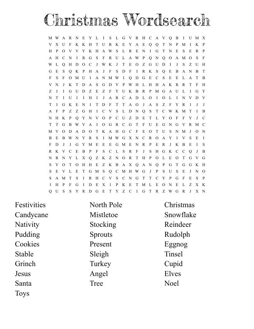 Christmas Word Search WordMint