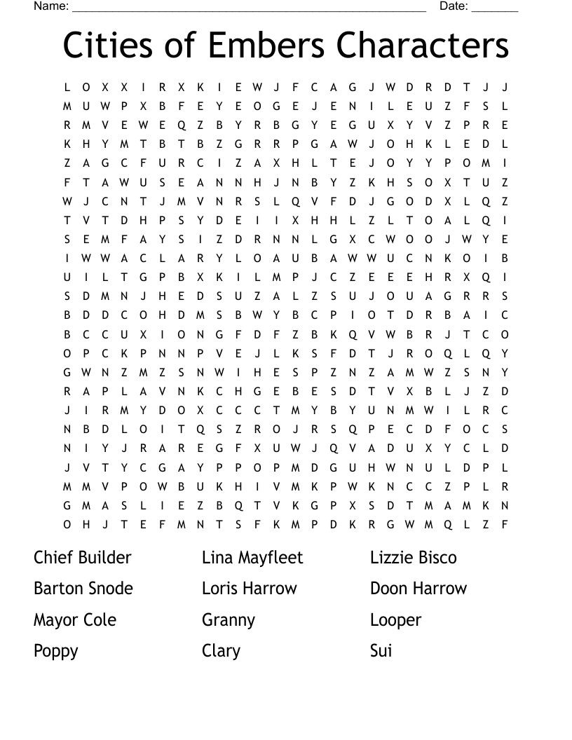 Cities of Embers Characters Word Search - WordMint